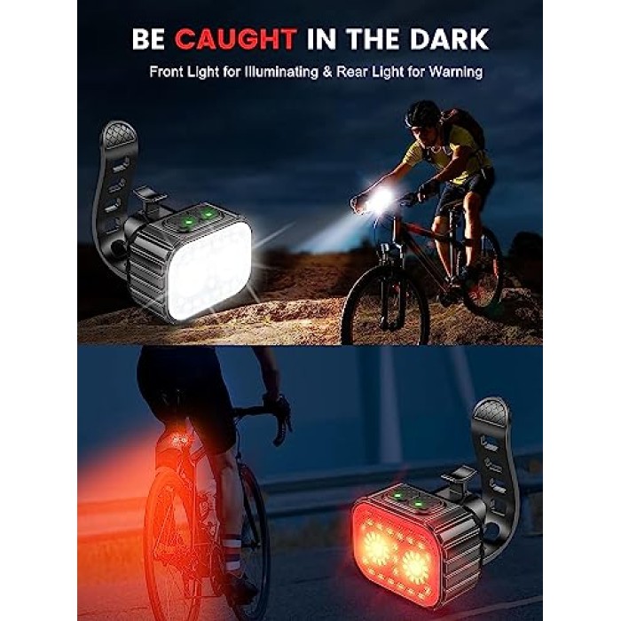 Cuvccn Bike Lights, Rechargeable Bicycle Lights Set Super Bright 8+12 ...